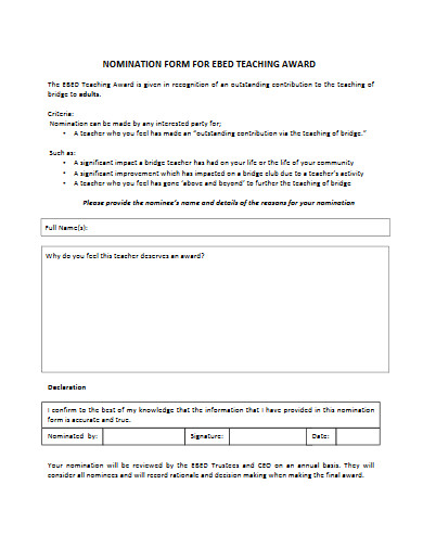 Award Nomination Form - 10+ Examples, Format, Pdf | Examples