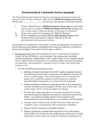 Pre-construction Services Agreement - 10+ Examples, Format, Pdf | Examples