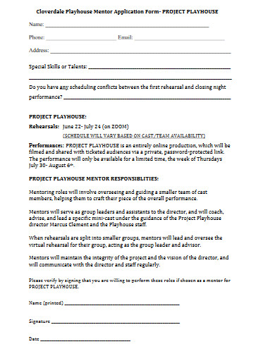 Mentor Application Form - 10+ Examples, Format, Pdf | Examples