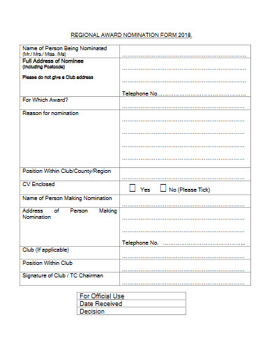 Award Nomination Form - 10+ Examples, Format, Pdf | Examples