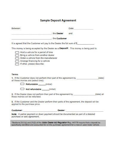 Deposit Agreement - 10+ Examples, Format, Pdf | Examples