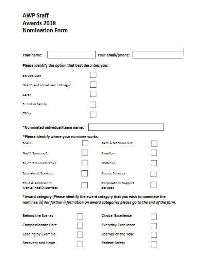 Award Nomination Form - 10+ Examples, Format, Pdf | Examples