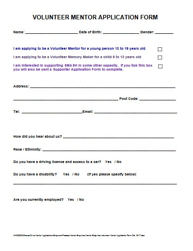 Mentor Application Form - 10+ Examples, Format, Pdf | Examples