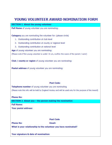 Award Nomination Form - 10+ Examples, Format, Pdf | Examples