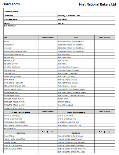 Bakery Order - 10+ Examples, Format, Pdf | Examples