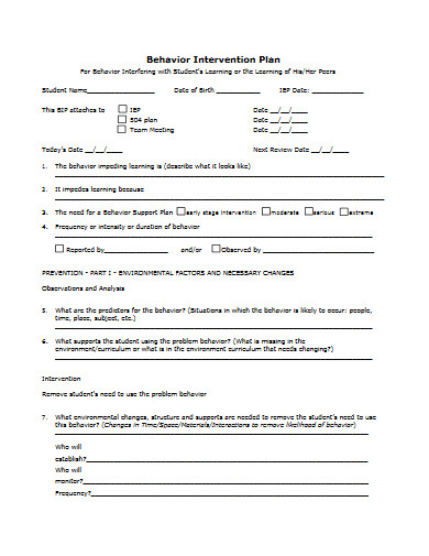 Behavior Intervention Plan - 20+ Examples, Format, Pdf | Examples
