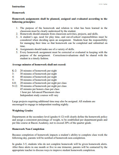 Homework Policy - 10+ Examples, Format, Pdf | Examples