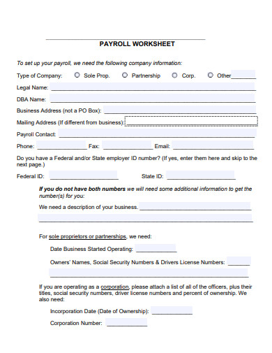 Payroll Worksheet - 10+ Examples, Format, Pdf | Examples