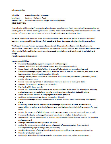 Project Manager Job Description - 10+ Examples, Format, Pdf | Examples