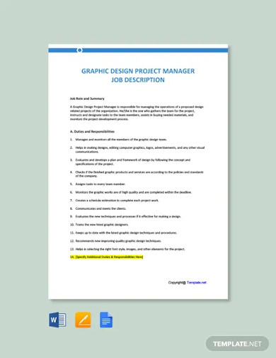 Project Manager Job Description - 10+ Examples, Format, Pdf | Examples
