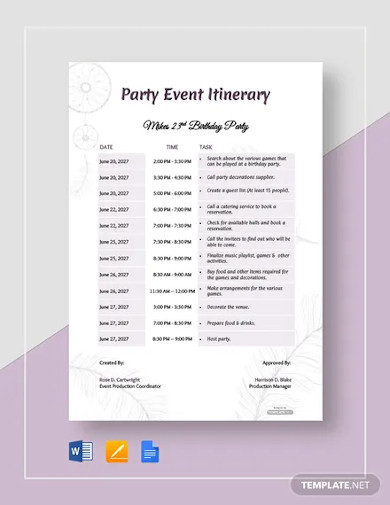 Event Itinerary - 15+ Examples, Format, Pdf | Examples