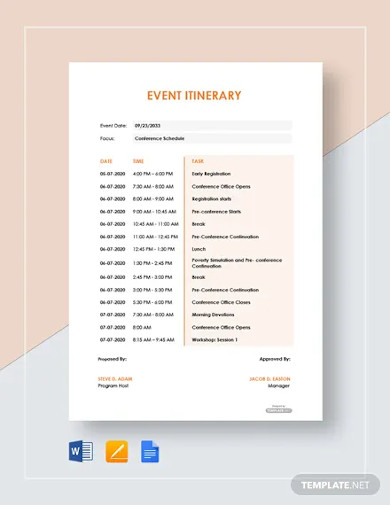 Event Itinerary - 15+ Examples, Format, Pdf | Examples