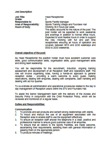 Receptionist Job Description - 10+ Examples, Format, Pdf | Examples