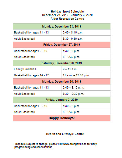 Sports Schedule - 10+ Examples, Format, Pdf | Examples