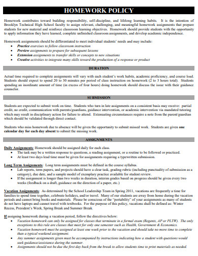 Homework Policy - 10+ Examples, Format, Pdf | Examples