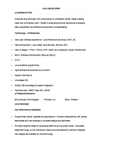 Java Developer Resume - 10+ Examples, Format, How to Create, PDF