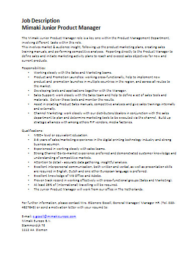 Product Manager Job Description - 10+ Examples, Format, Pdf | Examples