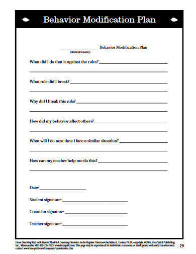 Behavior Modification Plan 14 Examples Format Pdf Examples
