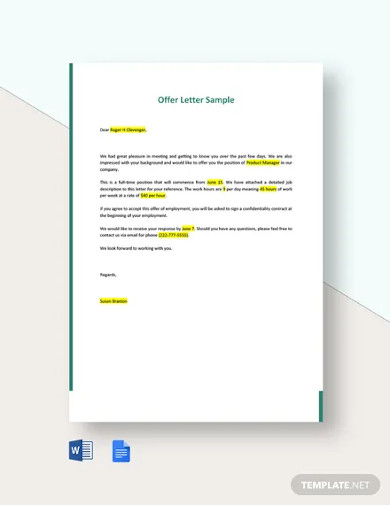 Offer Letter Examples 58 In MS Word Pages Google Docs Outlook PDF Examples