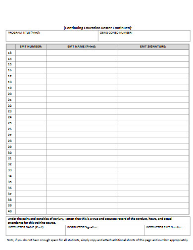 Attendance Roster - 10+ Examples, Format, Pdf | Examples