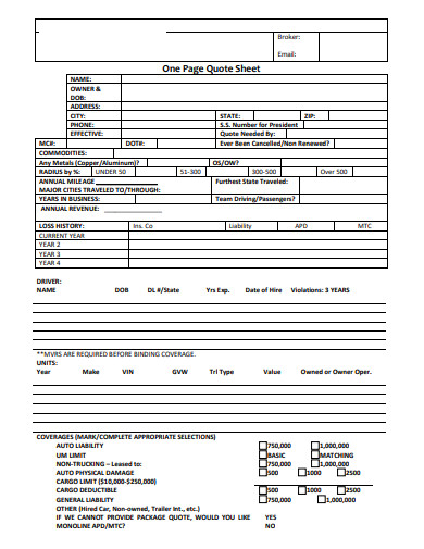 Quote Sheet - 10+ Examples, Format, Pdf | Examples