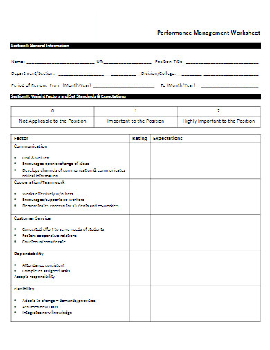 Performance Worksheet - 10+ Examples, Format, Pdf | Examples