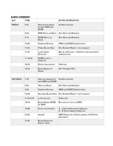 Event Itinerary - 15+ Examples, Format, Pdf | Examples
