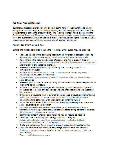 Product Manager Job Description - 10+ Examples, Format, Pdf | Examples