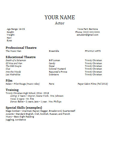 Theater Resume - 10+ Examples, Format, How To Create, PDF