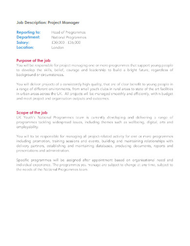 Project Manager Job Description - 10+ Examples, Format, Pdf | Examples