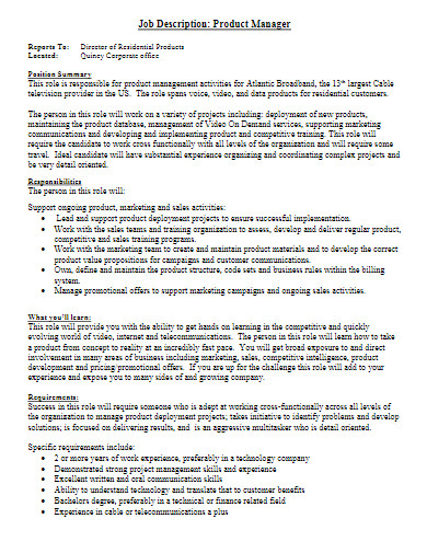 Product Manager Job Description - 10+ Examples, Format, Pdf | Examples