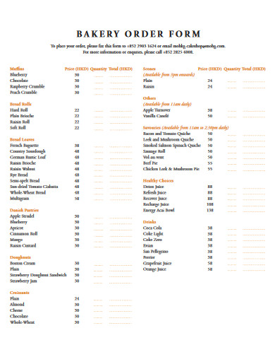 Bakery Order - 10+ Examples, Format, Pdf | Examples