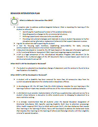Behavior Intervention Plan - 20+ Examples, Format, Pdf | Examples