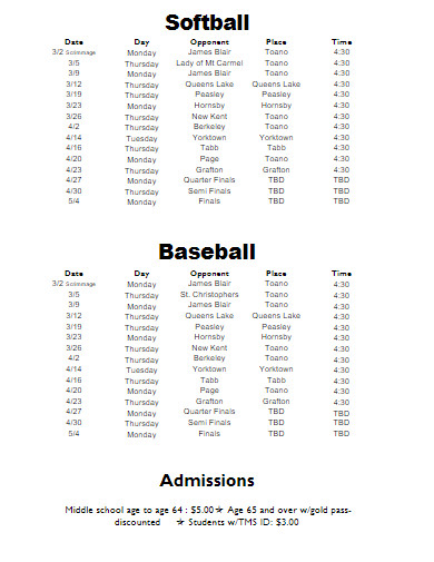Sports Schedule - 10+ Examples, Format, Pdf | Examples