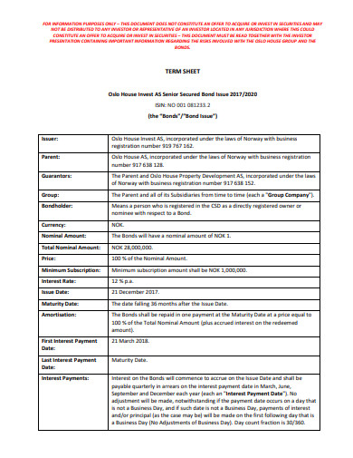 10 Term Sheet Examples Loan Binding Investment Examples