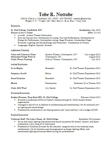 Theater Resume - 10+ Examples, Format, How To Create, PDF