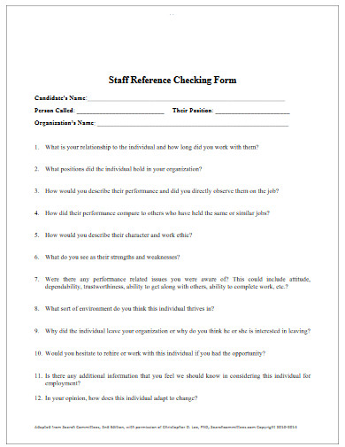 Reference Checking Form - 10+ Examples, Format, Sample | Examples