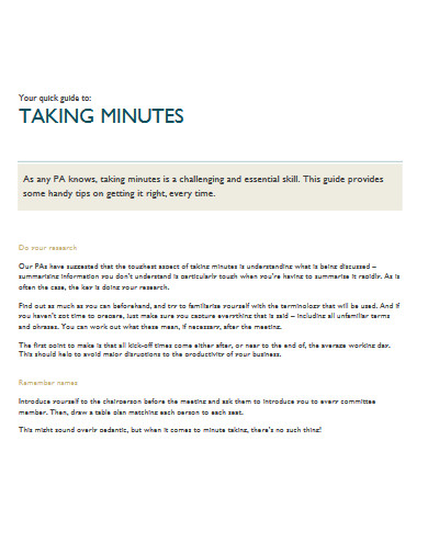 Taking Minutes - 10+ Examples, Format, Pdf | Examples