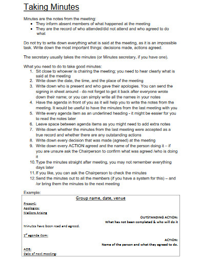 Taking Minutes - 10+ Examples, Format, Pdf | Examples