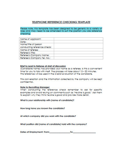 Reference Checking Form - 10+ Examples, Format, Sample | Examples