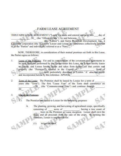 18 Printable Farm Land Lease Agreement Forms And Templates Fillable 