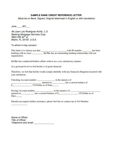Bank Reference Letter - 10+ Examples, Format, Sample | Examples