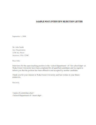 Job Applicant Rejection Letter 10 Examples Format Sample Examples