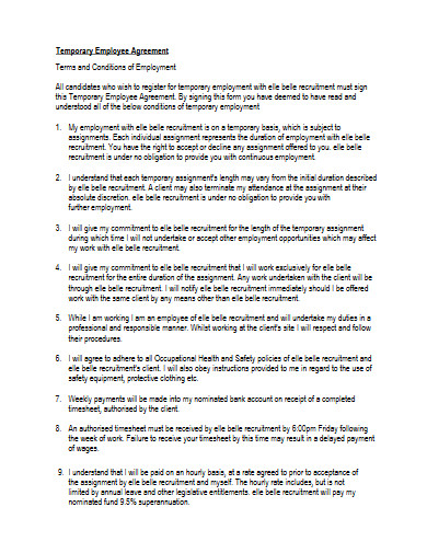 Temporary Employment Agreement - 10+ Examples, Format, Pdf | Examples