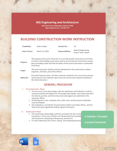 Work Instruction - 34+ Examples, Format, Pdf | Examples