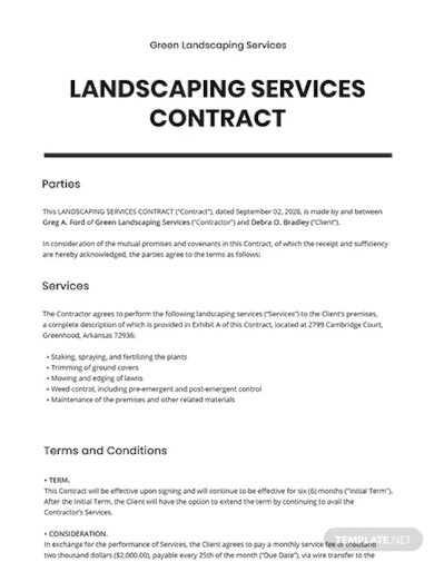Landscaping Services Contract - 10+ Examples, Format, Pdf | Examples