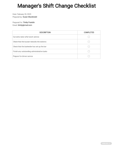 Shift Change Checklist - 10+ Examples, Format, Pdf | Examples
