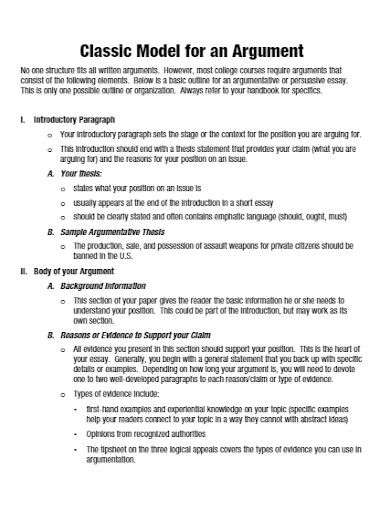 Argumentative Essay Outline Examples Format Pdf Examples