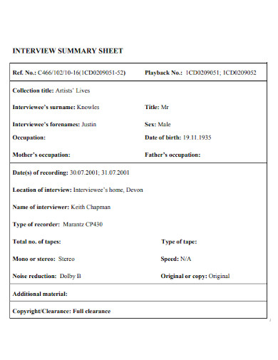 Interview Summary Sheet - 10+ Examples, Format, Pdf, Tips