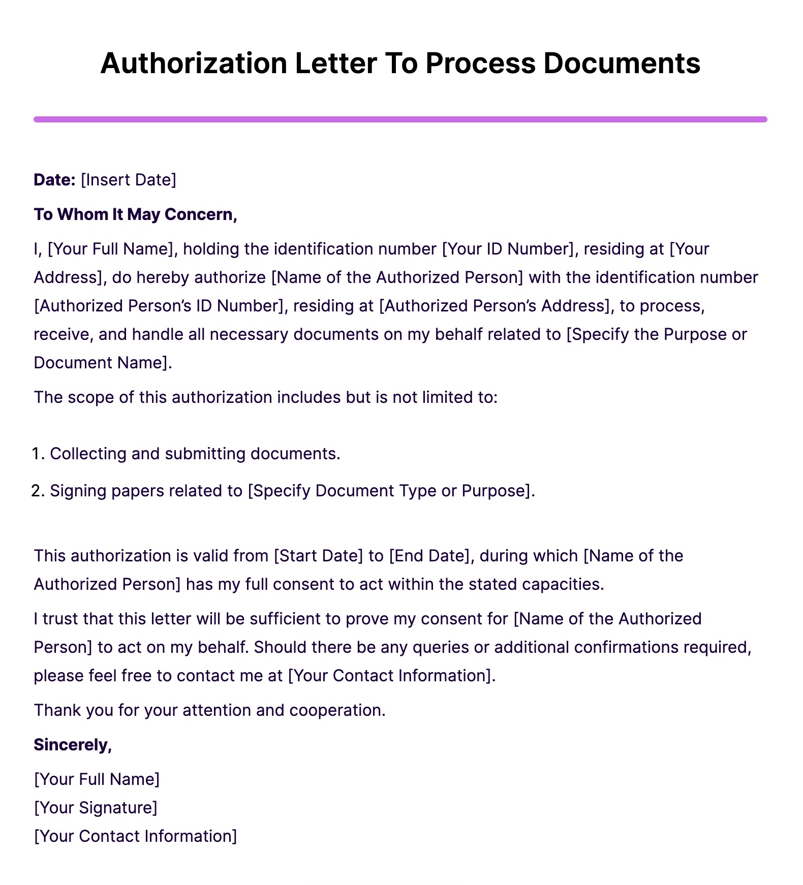 Authorization Letter To Process Documents 12 Examples